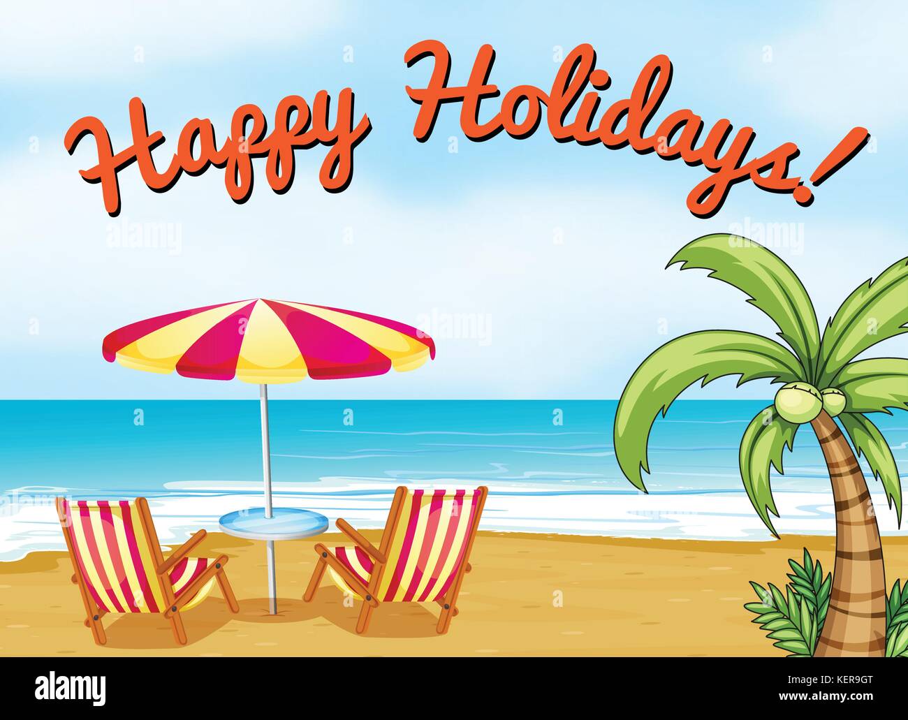 Happy holidays Beach Szene mit Text Stock-Vektorgrafik - Alamy