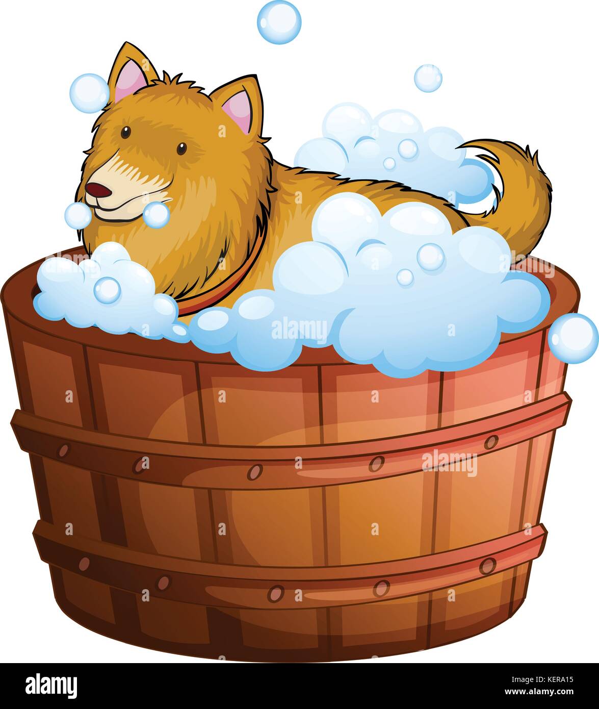 Abbildung: einen grossen Hund an der Badewanne auf weißem Hintergrund ...