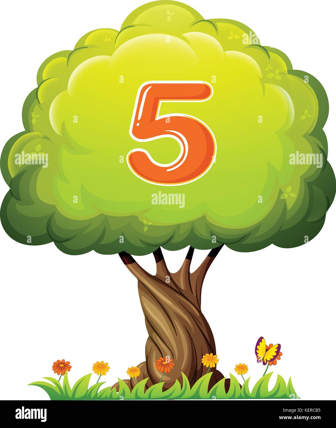 Abbildung: ein Baum mit der Nummer fünf Abbildung auf weißem ...