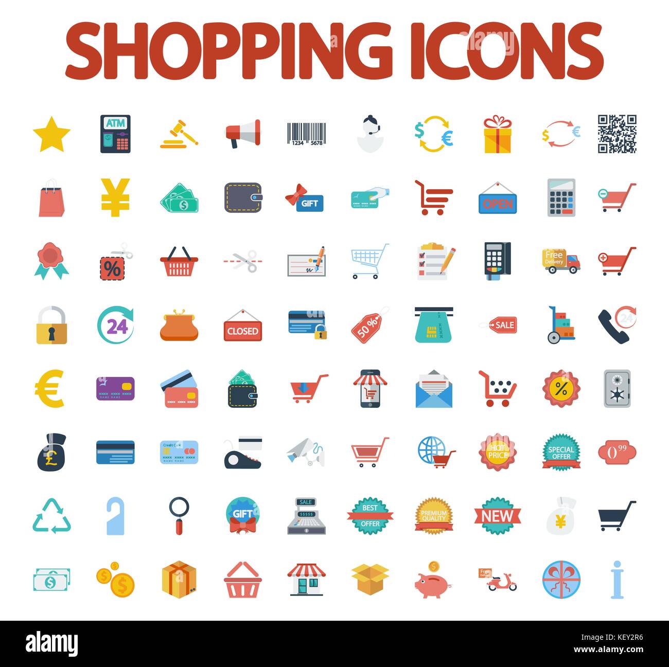 Shopping Icons einstellen. Flache Vektor zugehörige Symbol für Web und ...