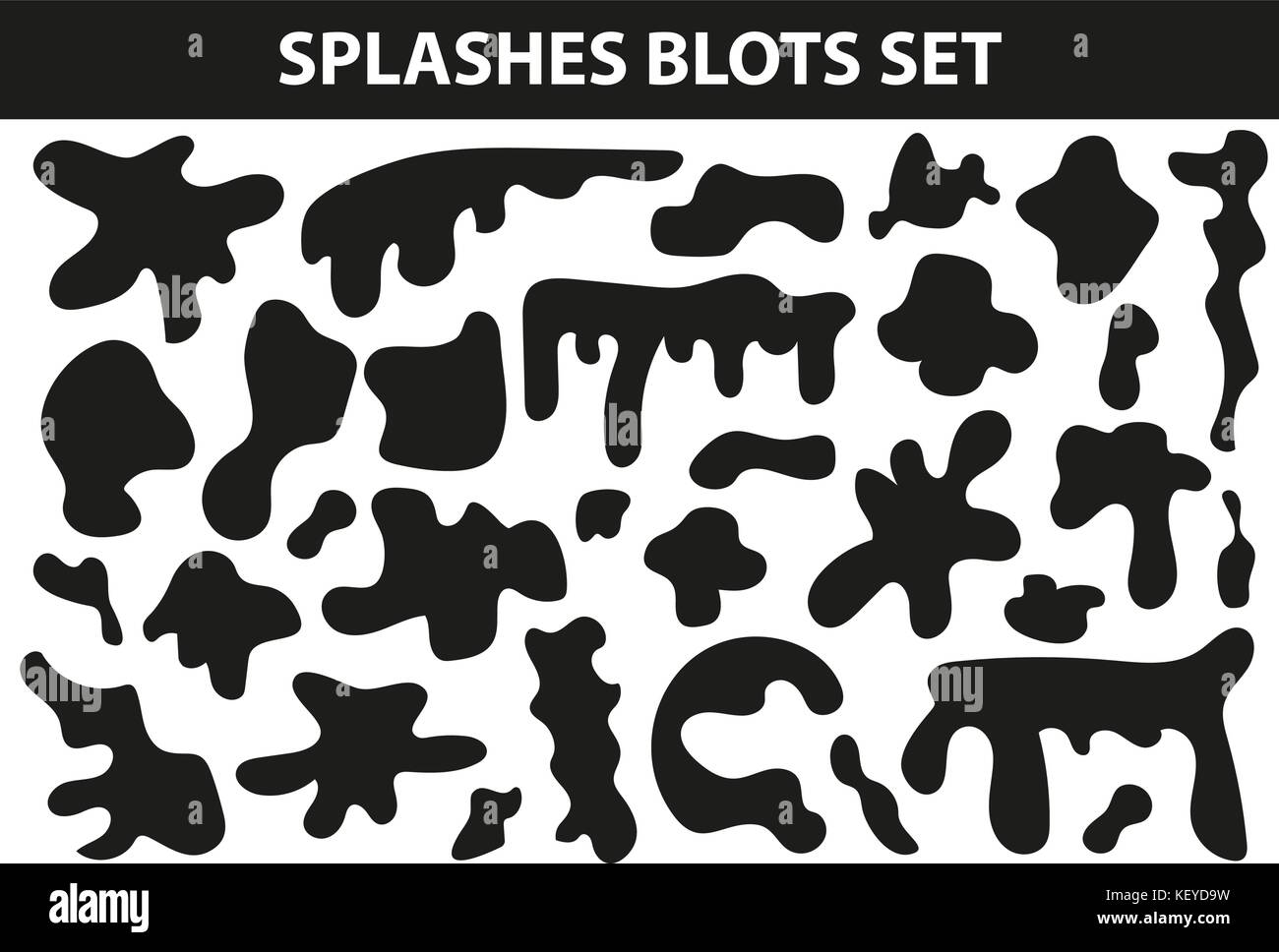Schwarz splash Spots. Tropfen und Flecken Sammlung. Tropfen Flecken auf ...