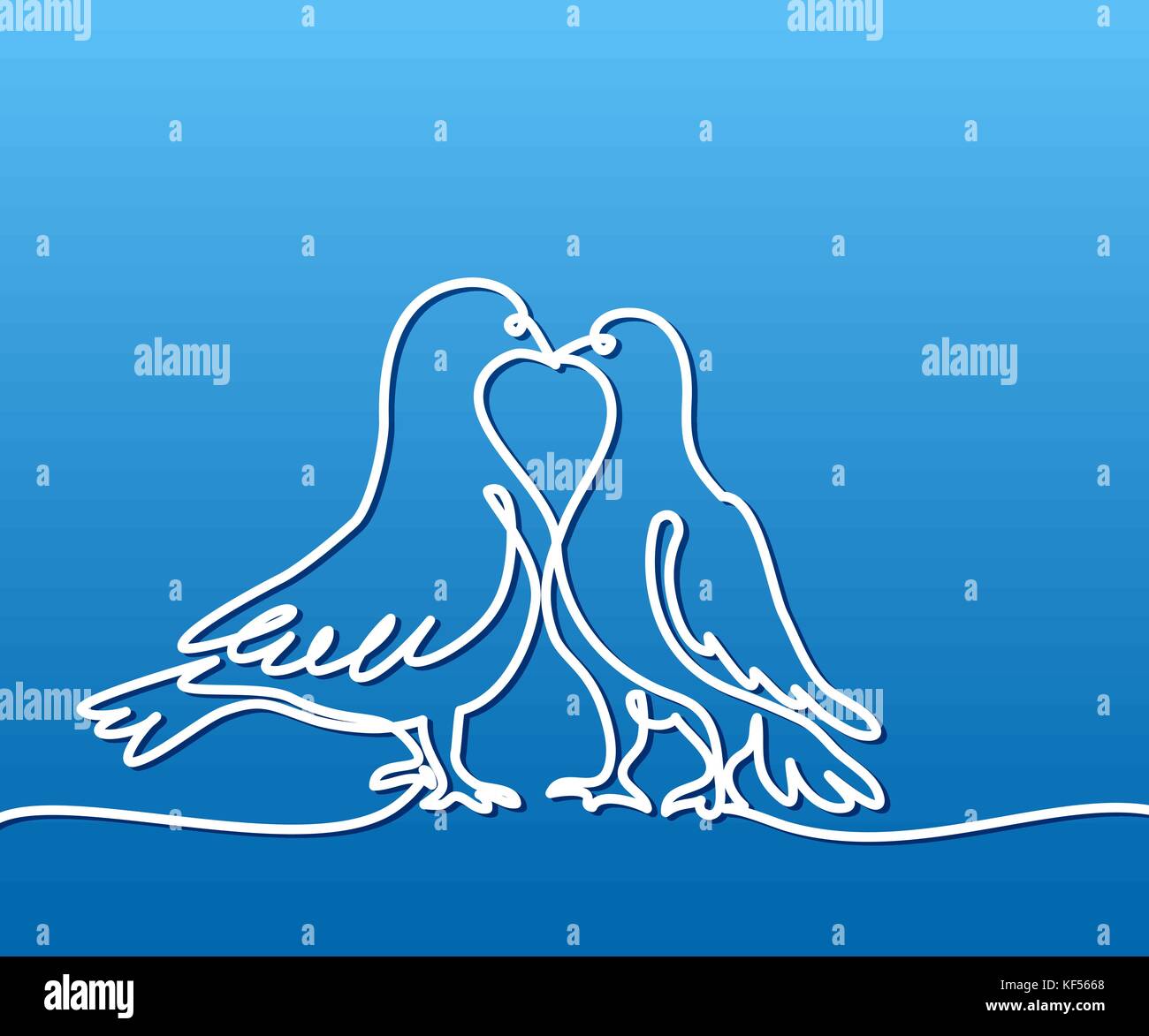 Kontinuierliche eine Strichzeichnung. zwei Tauben Logo. Weiß auf Blau ...