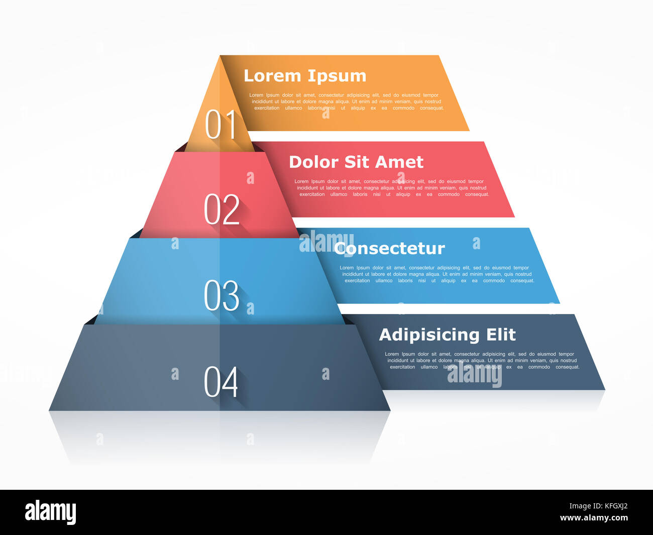 Pyramide Chart mit vier Elemente mit Zahlen und Text, Pyramide ...