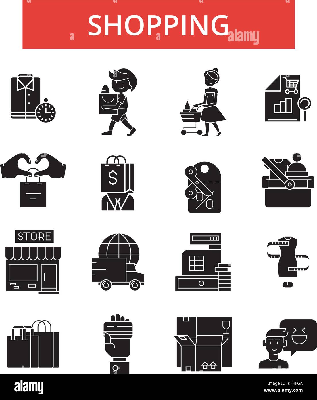 Shopping Abbildung, dünne Linie Symbole, lineare Flachbild Zeichen ...
