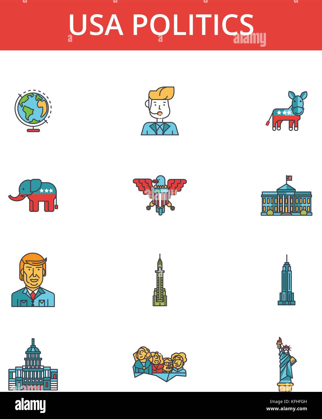Usa Politik Abbildung, dünne Linie Symbole, lineare Flachbild Zeichen ...