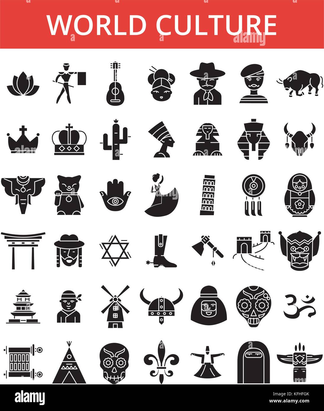 Welt kultur Abbildung, dünne Linie Symbole, lineare Flachbild Zeichen ...