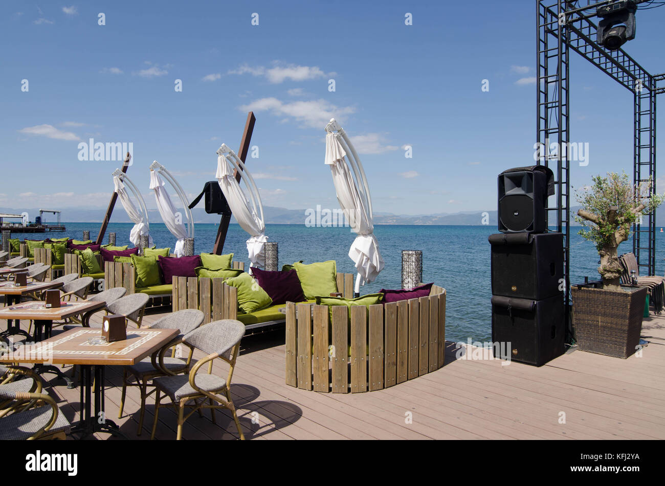 Ohrid See und die Strände rund um den See mit dem Hintergrund Szene von ...