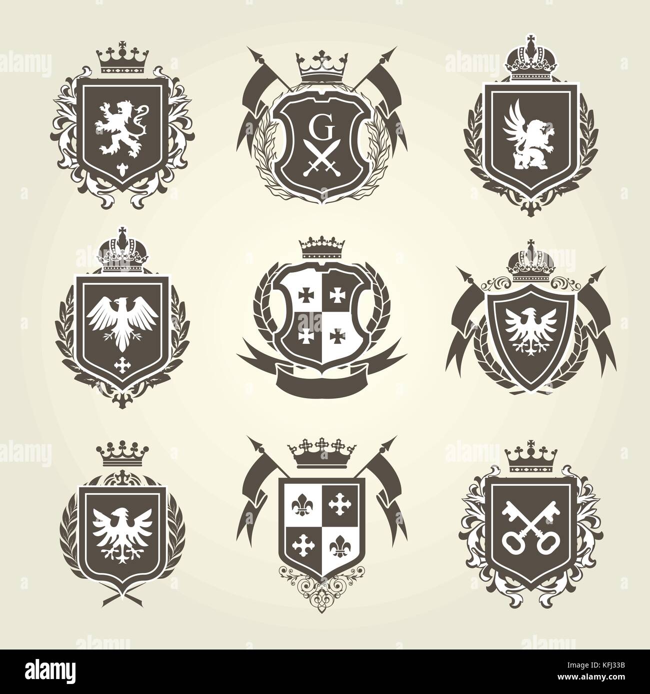 Königliche Wappen und Wappen - Ritter heraldische Emblemen Stock ...