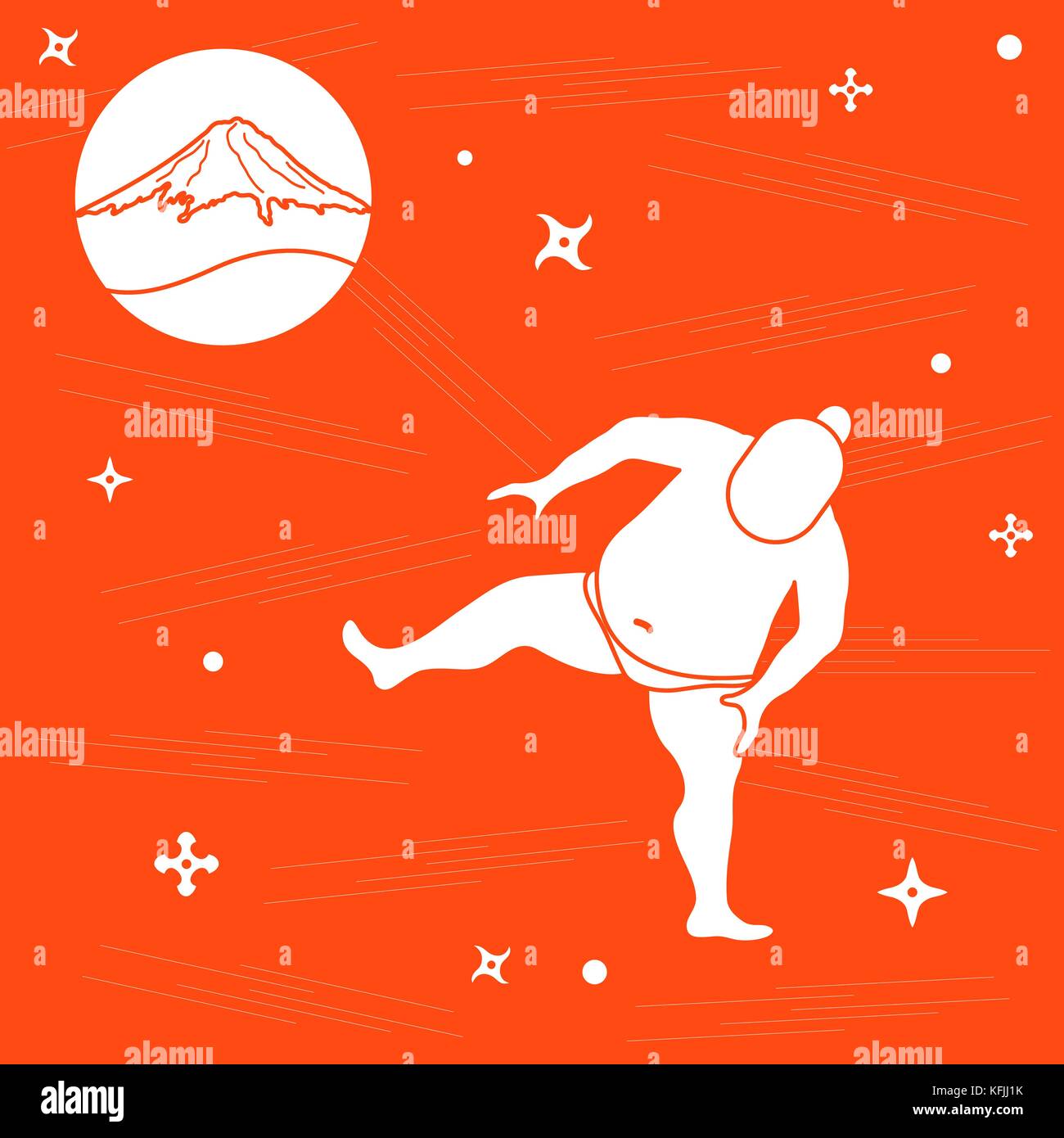 Vector Illustration von Sumo Ringer, shurikens und Berg Fuji. Japan ...