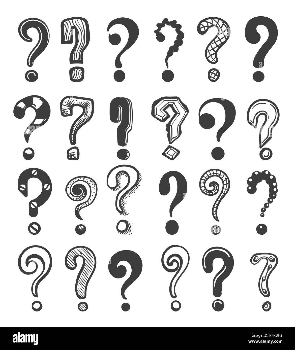 Doodle Fragezeichen. Hand gezeichnet Verhör Symbole oder Skizze Fragen ...