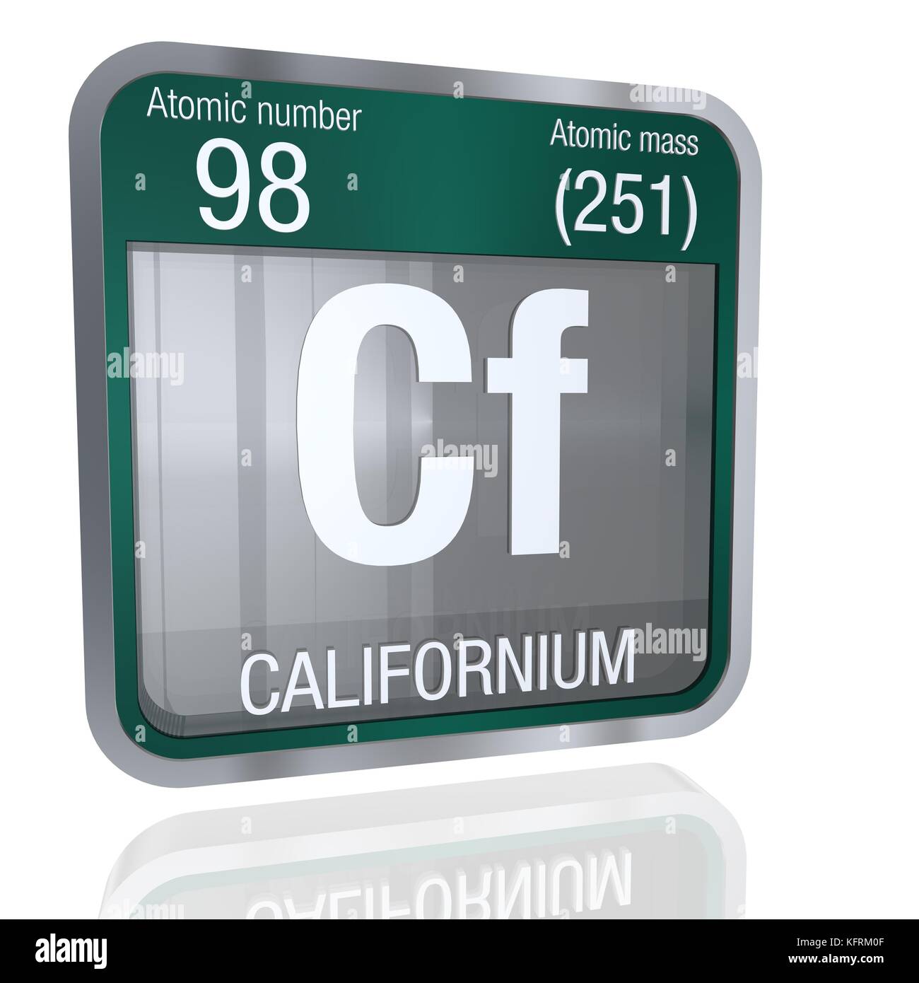 Californium-Symbol in quadratischer Form mit metallischem Rand und ...