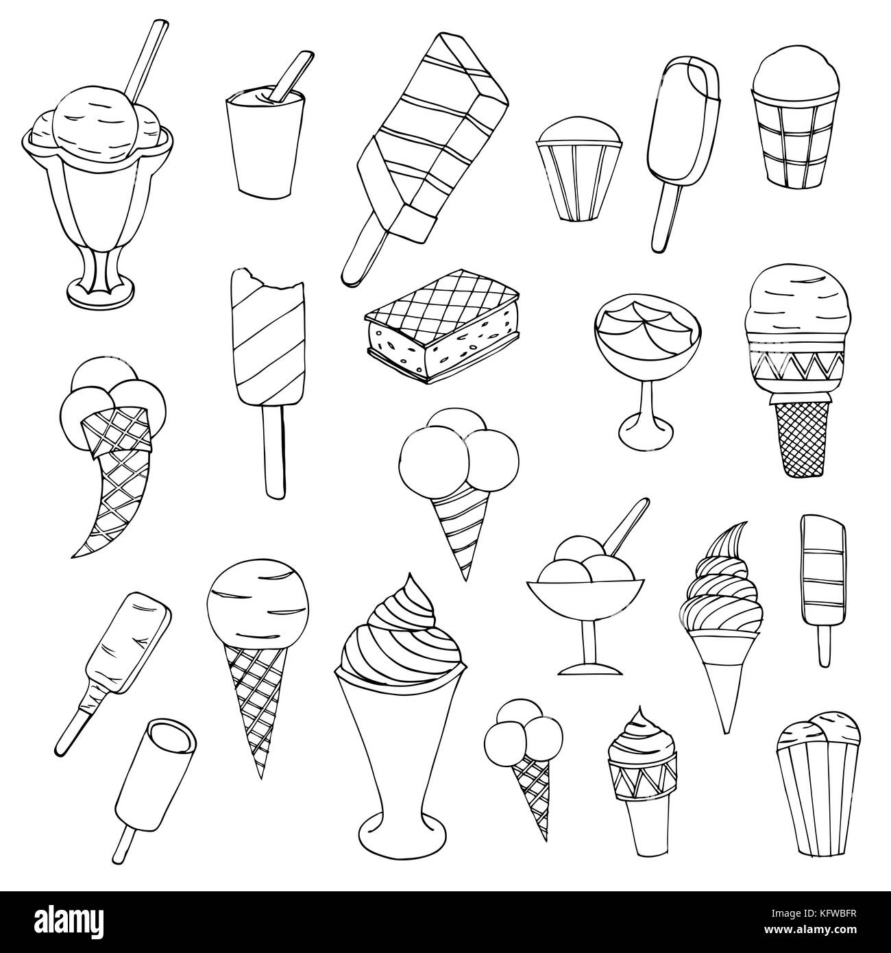 Eis Icon Set hand Zeichnung. Vector Illustration Stock-Vektorgrafik - Alamy