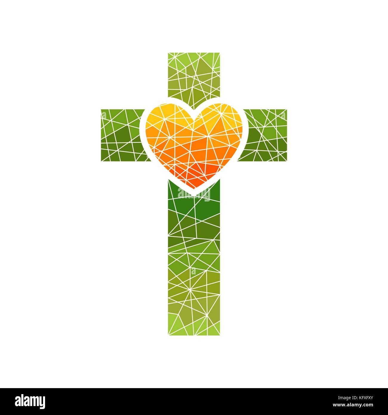 Kirche Logo. christliche Symbole. Kreuz Jesu und Herz, Mosaik Stock ...
