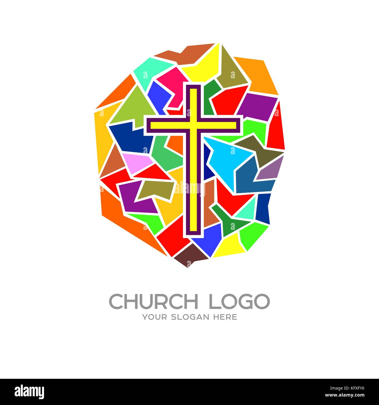 Kirche Logo. christliche Symbole. Kreuz von Jesus Christus und Mosaik ...