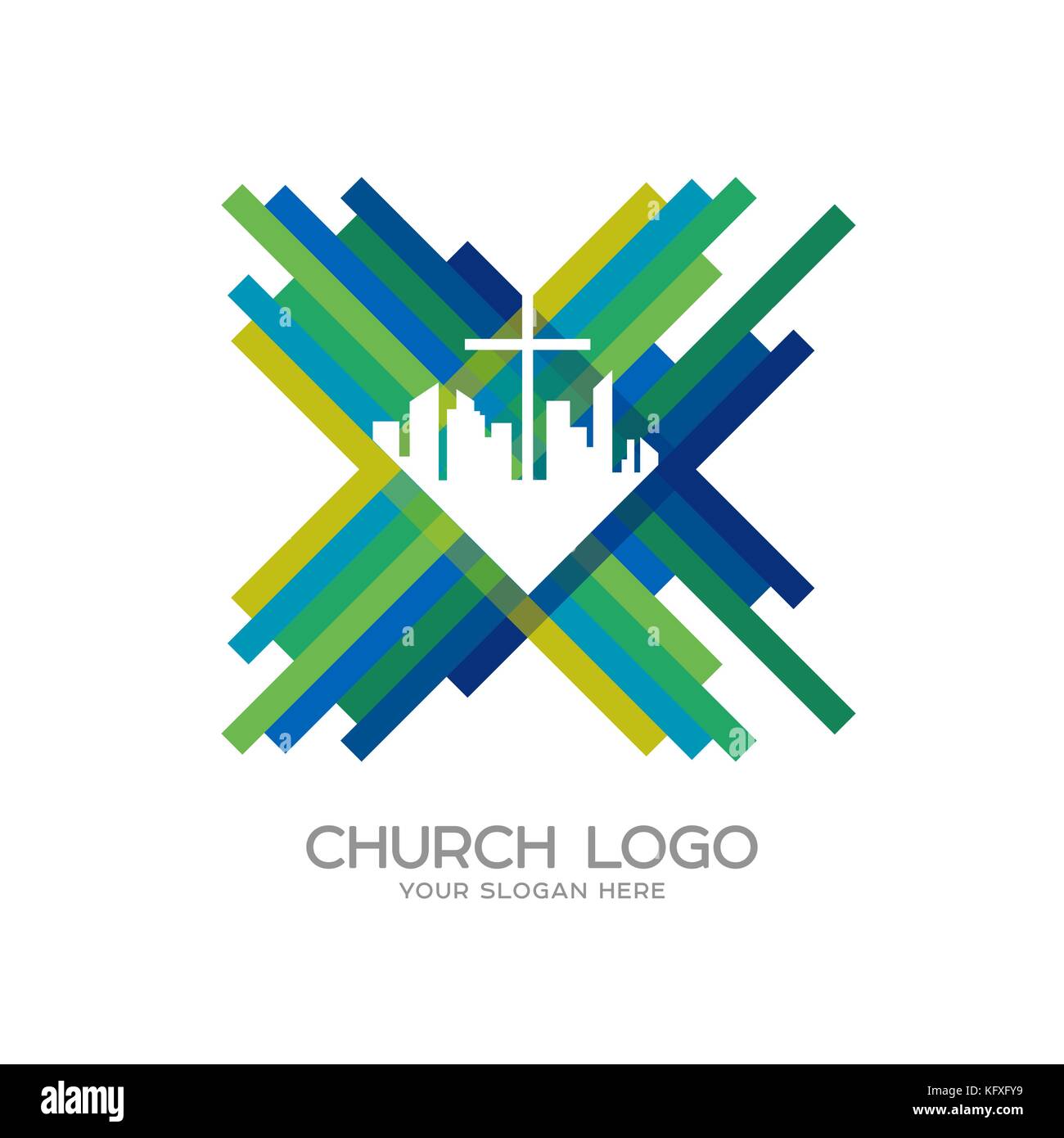 Kirche Logo. christliche Symbole. Stadt, das Kreuz von Jesus Christus ...
