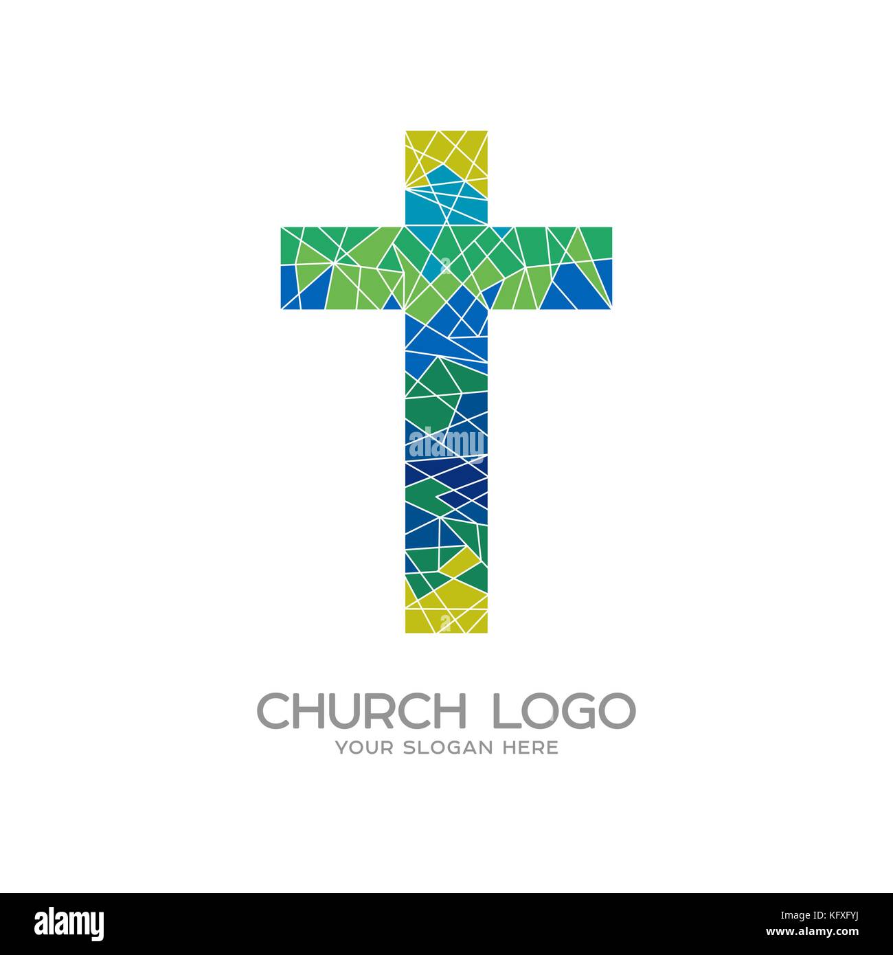 Kirche Logo. christliche Symbole. Kreuz von Jesus Christus und Mosaik ...