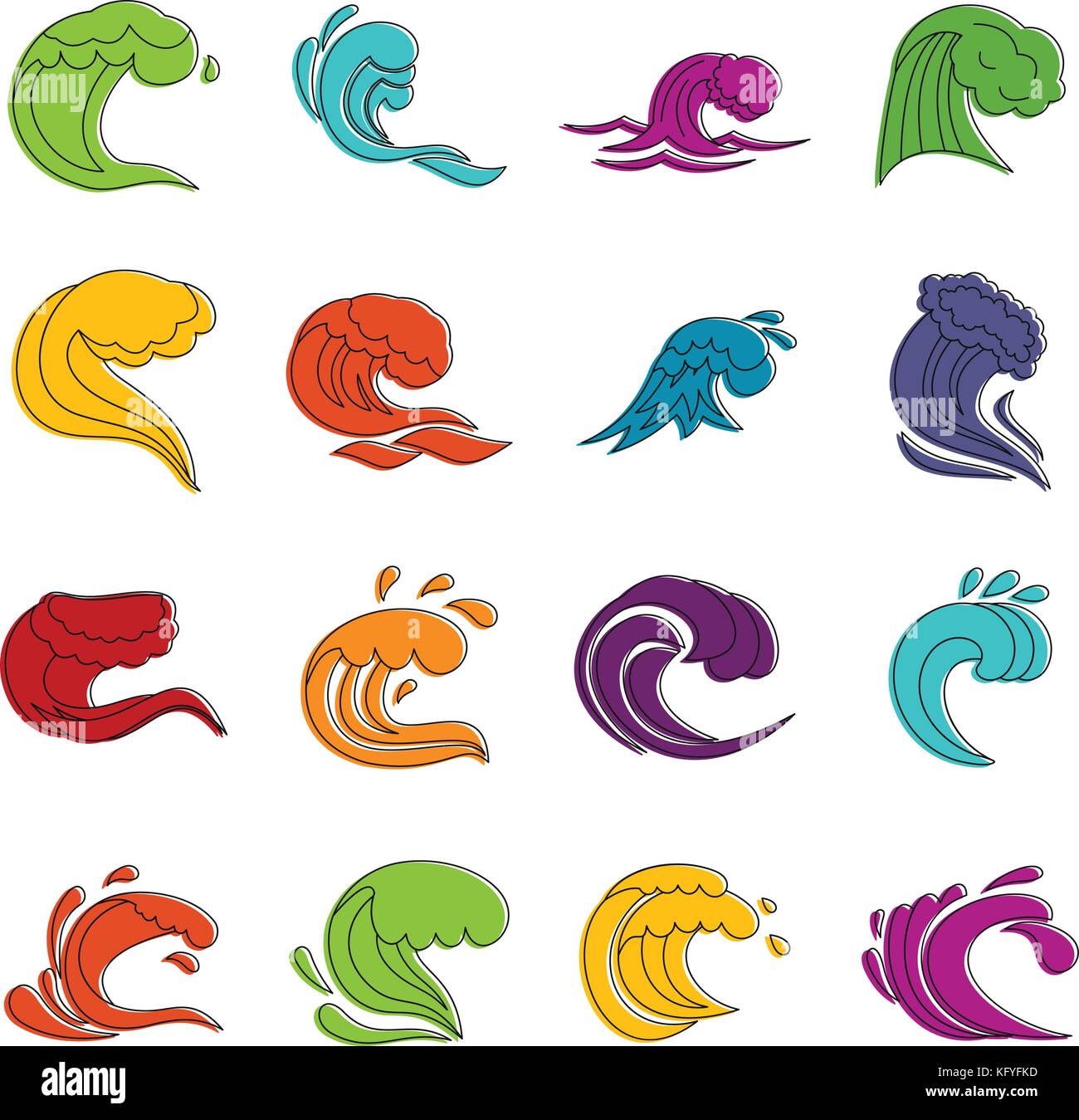 Meer Wellen Symbole doodle einrichten Stock-Vektorgrafik - Alamy