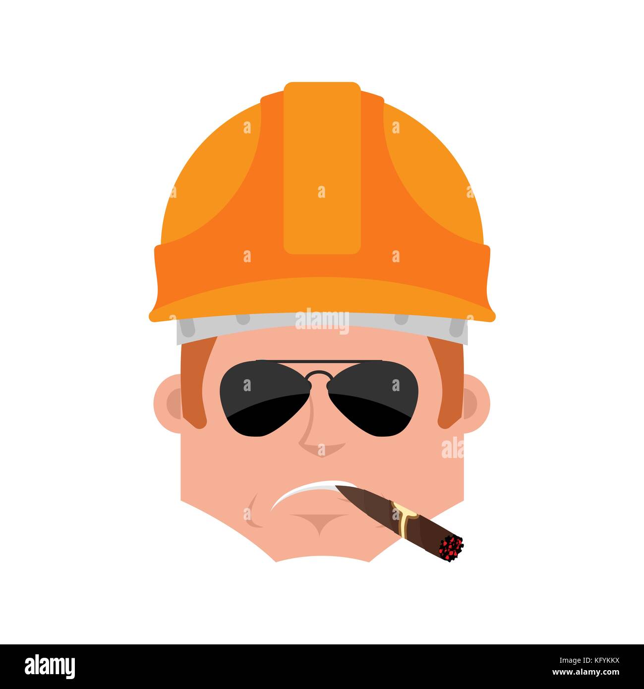 Erbauer Ernst emotion Avatar. Arbeiter in Schutzhelme mit einer Zigarre ...
