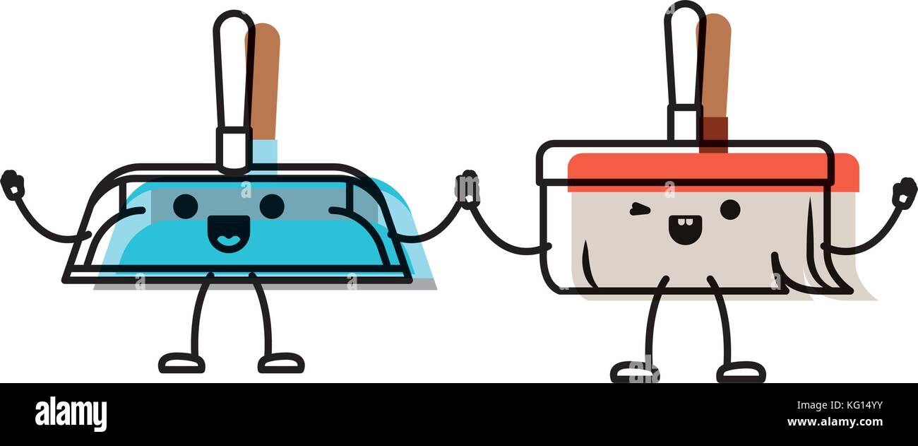 Kawaii cartoon Handfeger und Kehrblech Hände halten in farbenfrohen ...