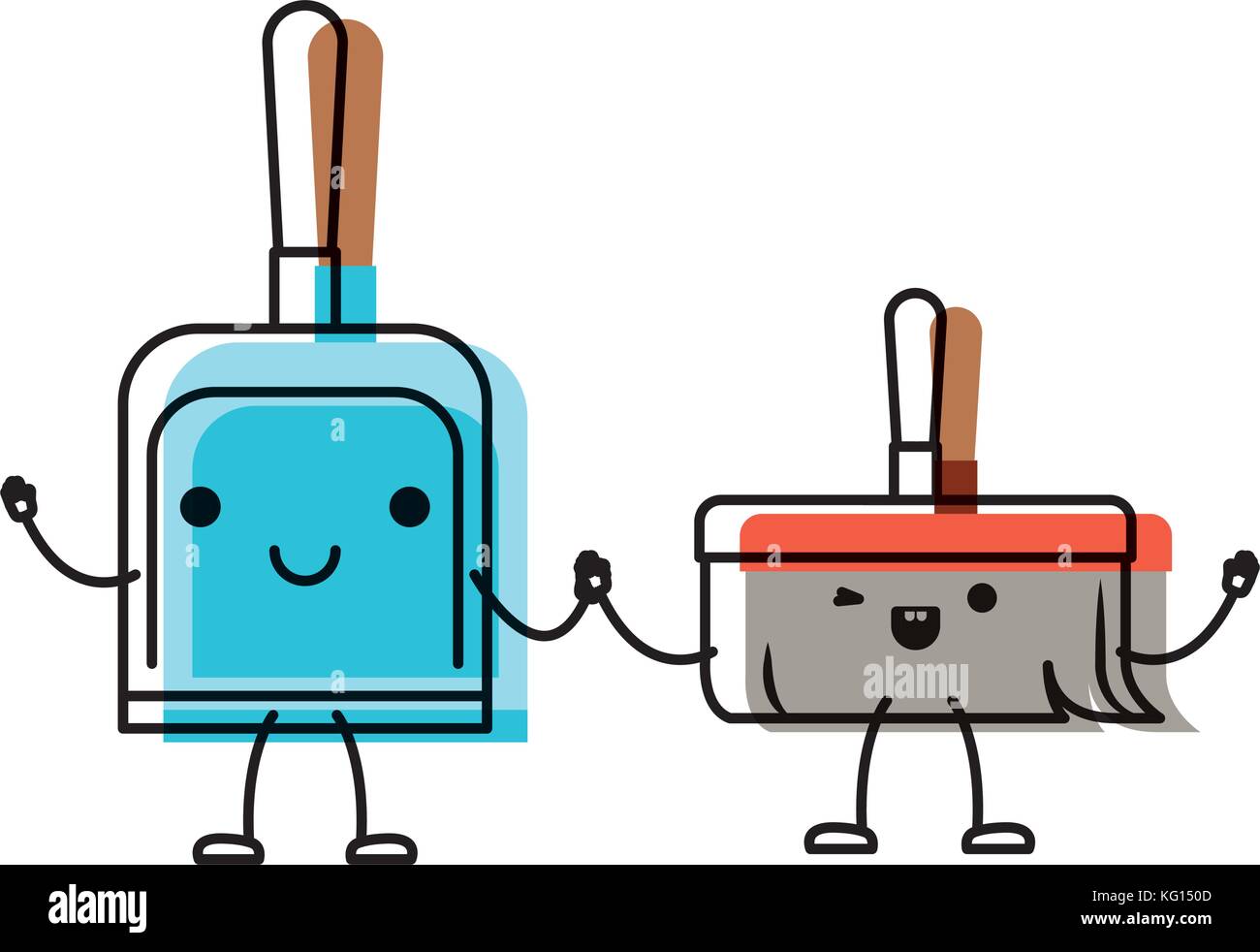 Kawaii cartoon Hand kehrblech Draufsicht und Handfeger Hände halten in ...