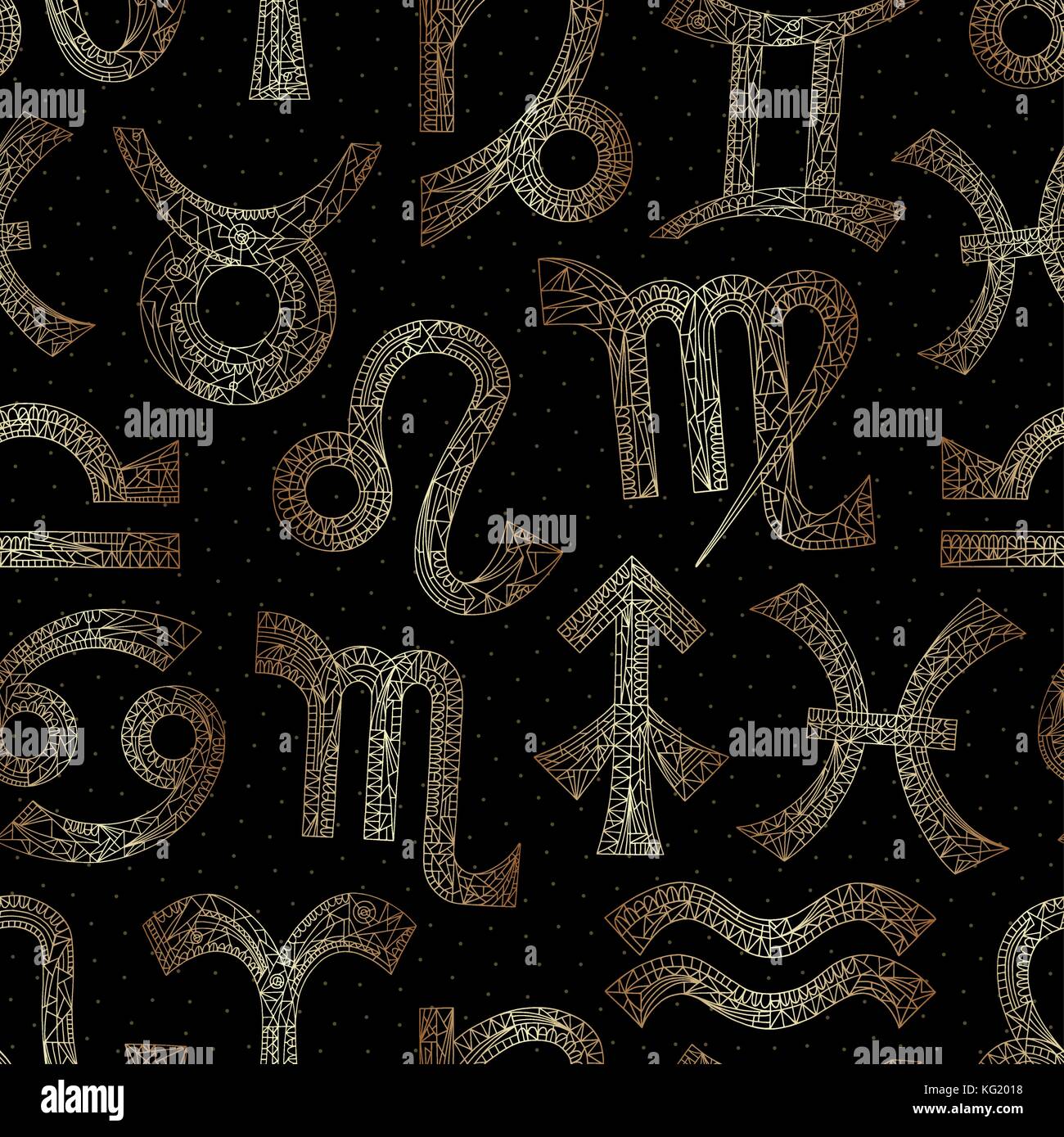 Sternzeichen nahtlose Muster. Horoskop golden Magic Symbols Hintergrund ...