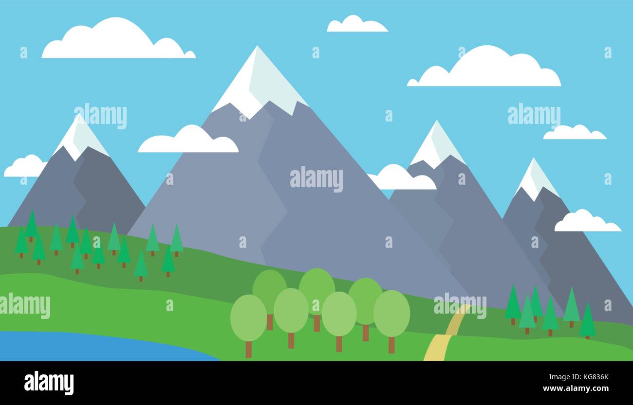 Berg cartoon Landschaft mit grünen Hügeln und grauen Berge mit Gipfeln ...