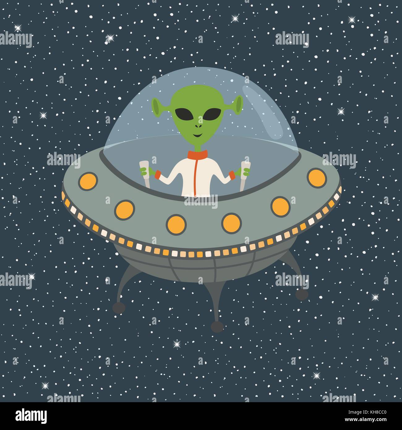 Alien In Ufo Cartoon Illustration Stockfotos & Alien In Ufo Cartoon ...
