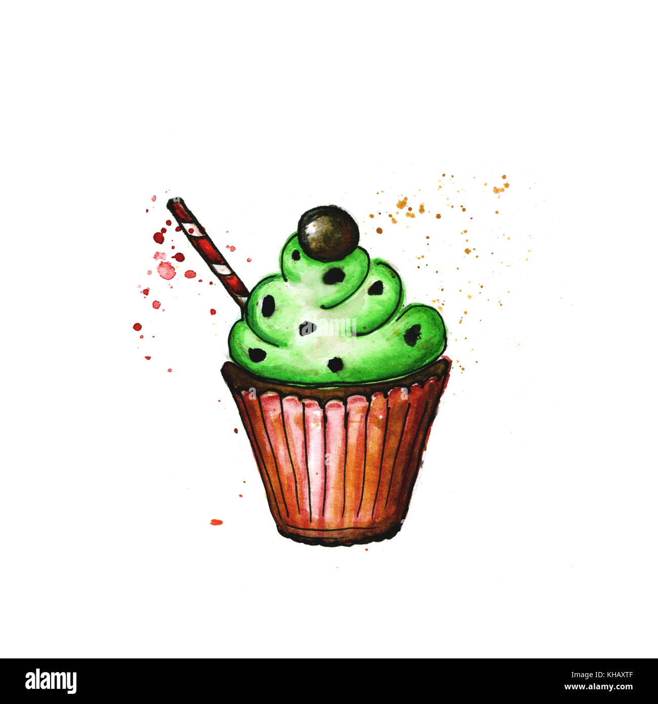 Karte mit gemalten Cupcake. Kuchen mit mellie. Aquarell Malerei ...