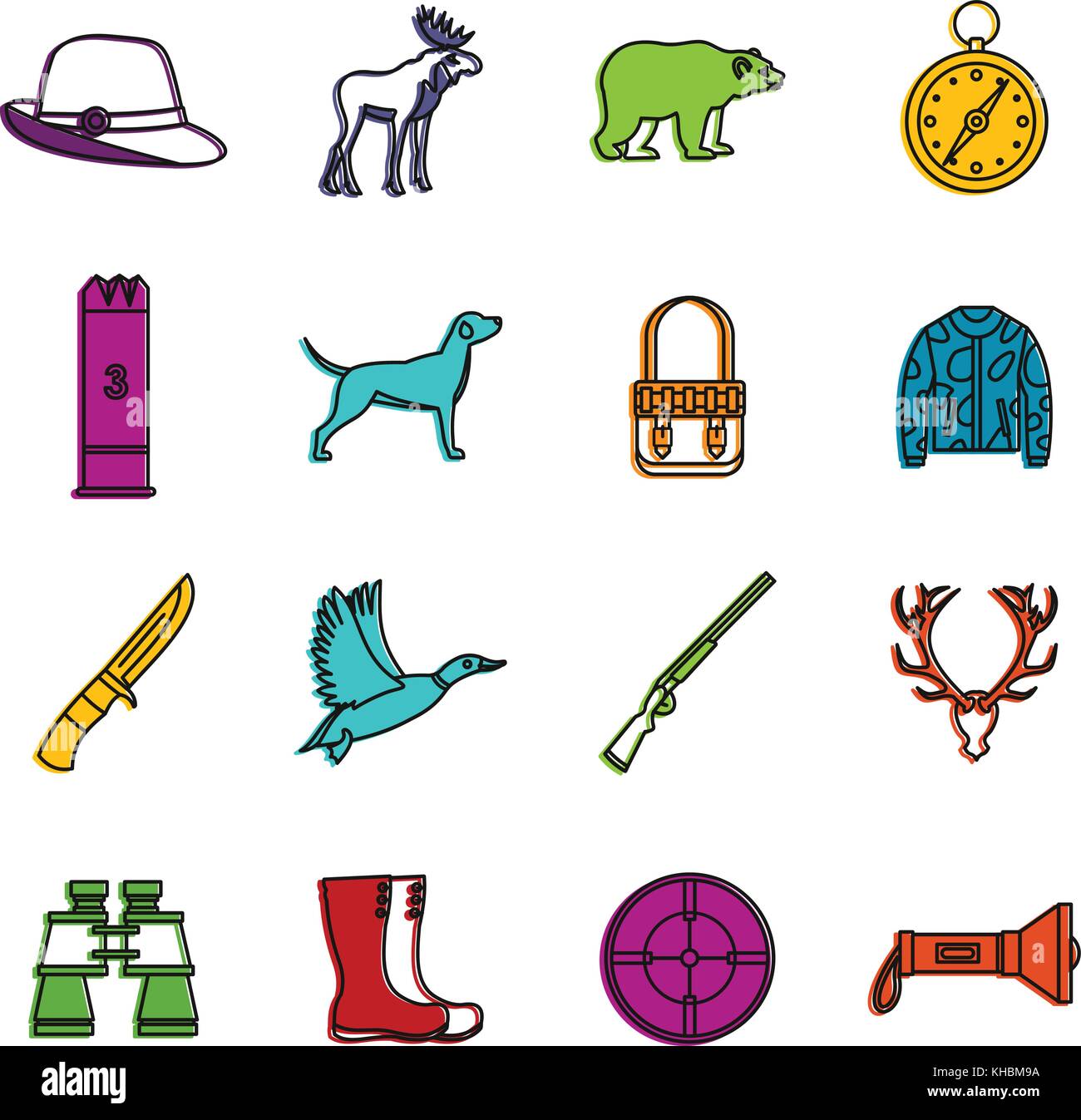 Jagd Symbole doodle einrichten Stock-Vektorgrafik - Alamy