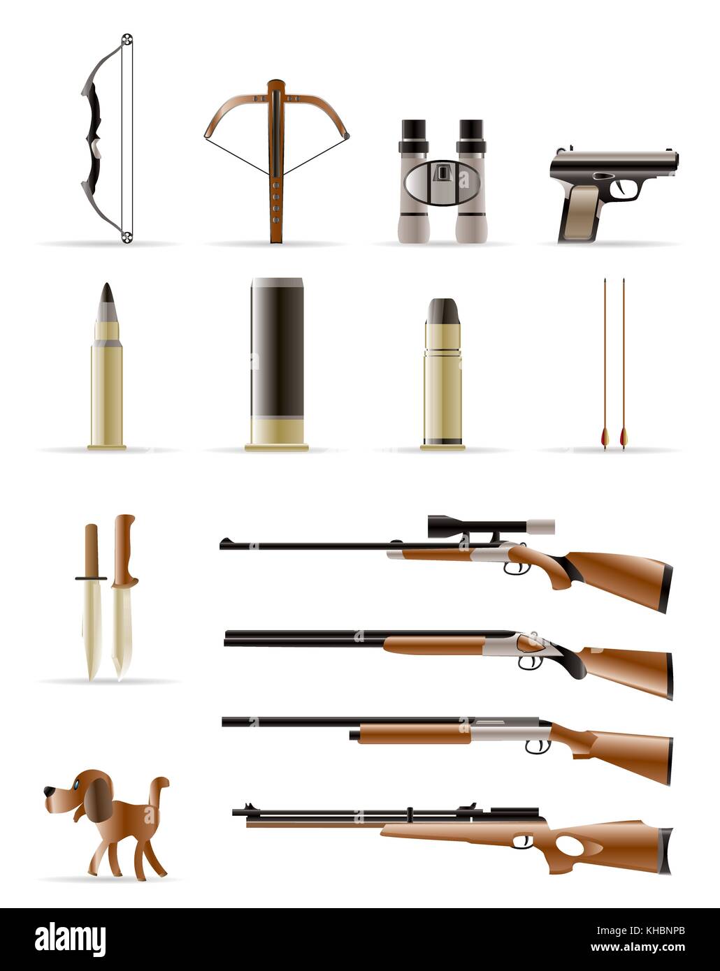 Jagd Symbole - Vektor Icon Set Stock-Vektorgrafik - Alamy