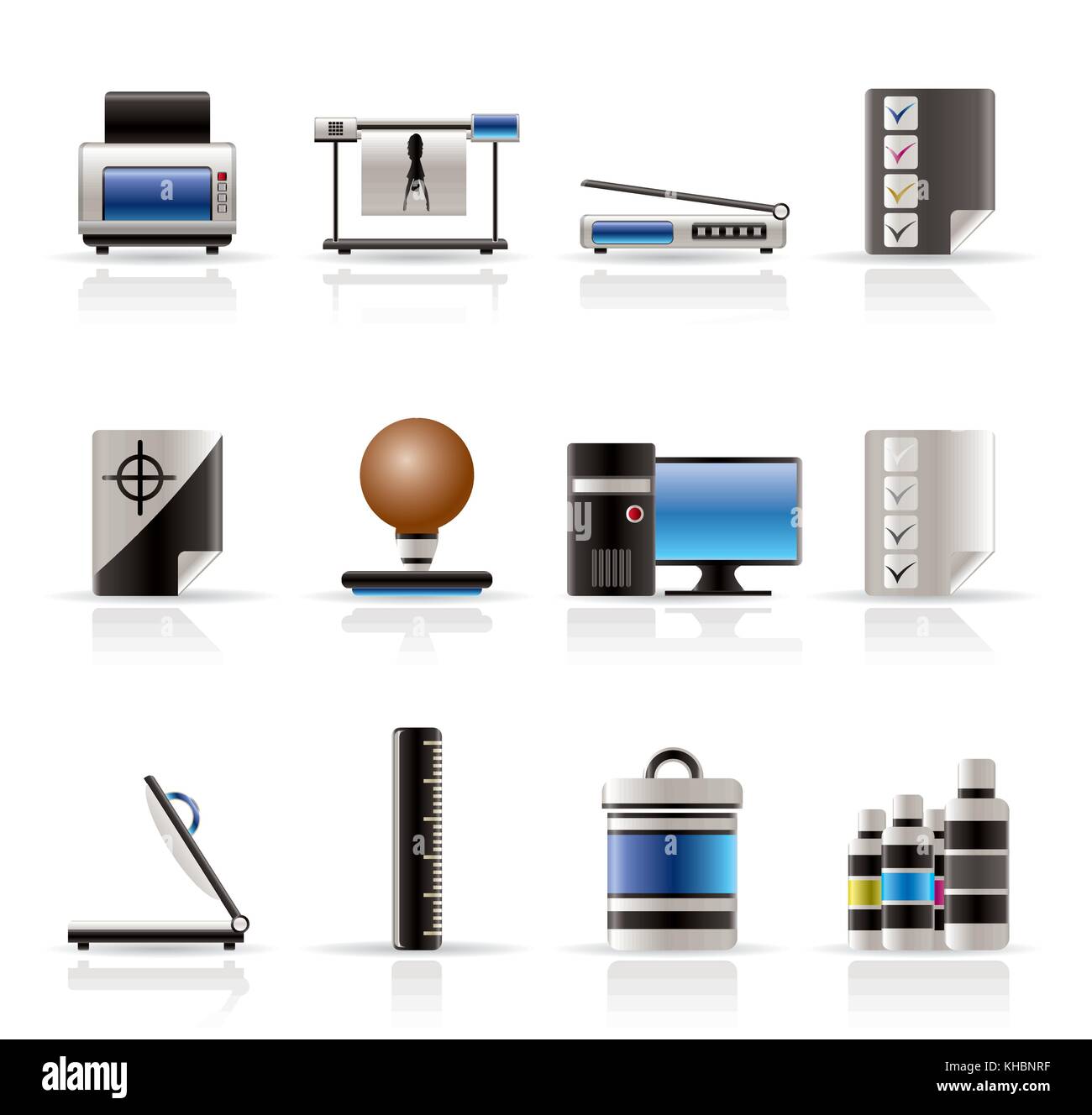 Realistische Druckindustrie Symbole - Vektor Icon Set Stock ...