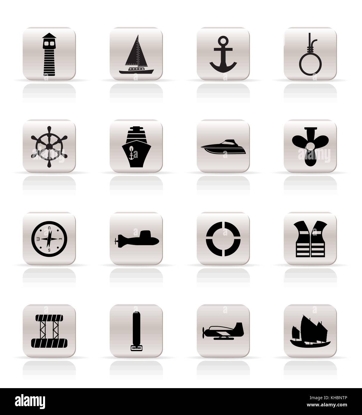 Einfache marine, Segeln und Meer Symbole - Vektor Icon Set Stock ...