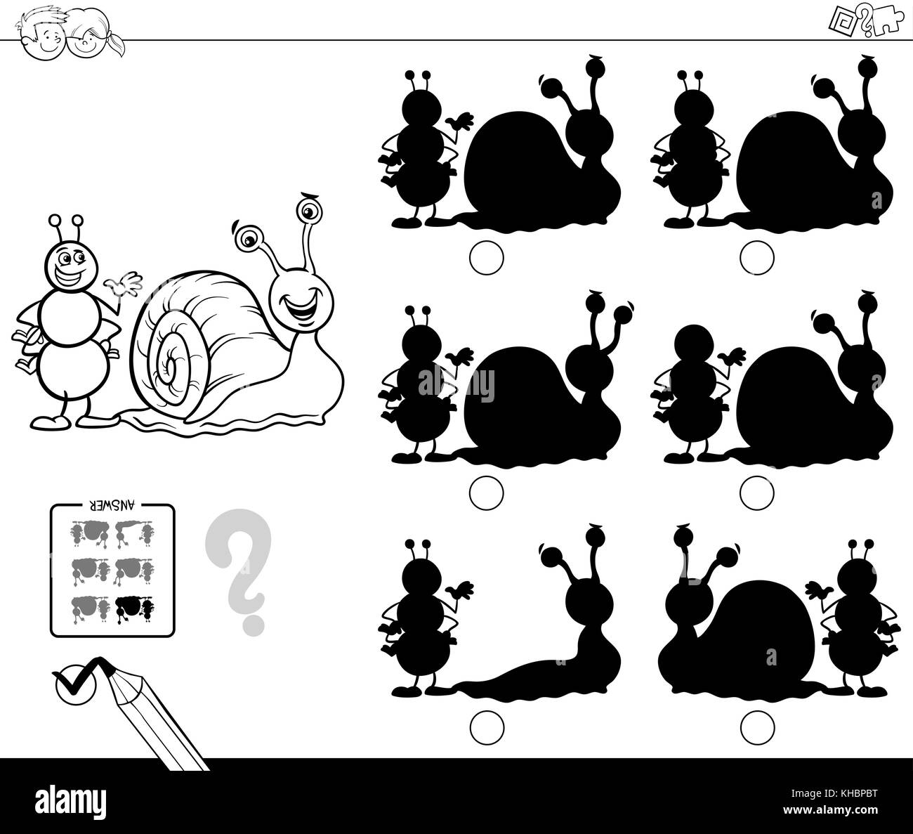 Schwarze und weiße Cartoon Illustration zu finden, die Schatten, ohne ...