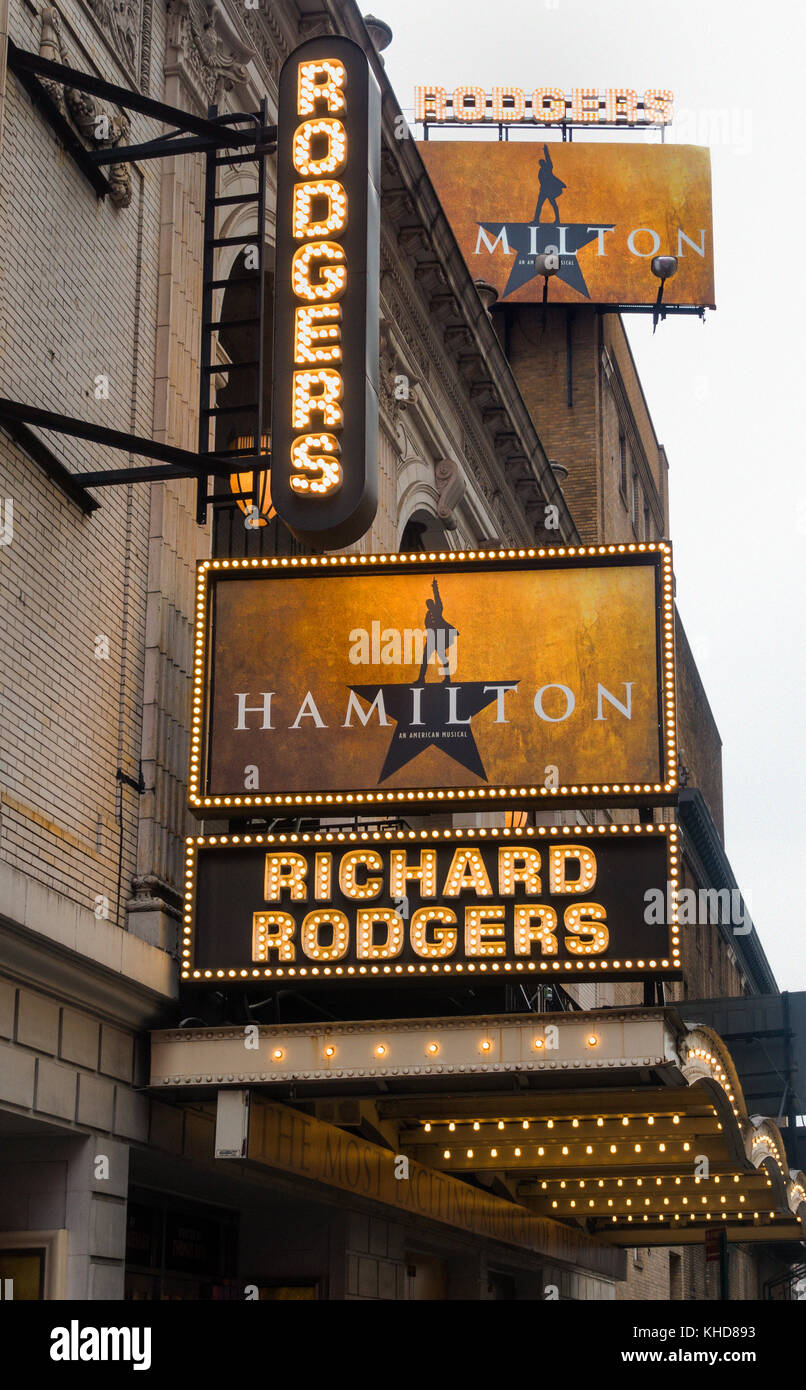 Hamilton, der Hit Broadway Musical im Richard Rodgers Theatre in New York City Stockfotografie ...
