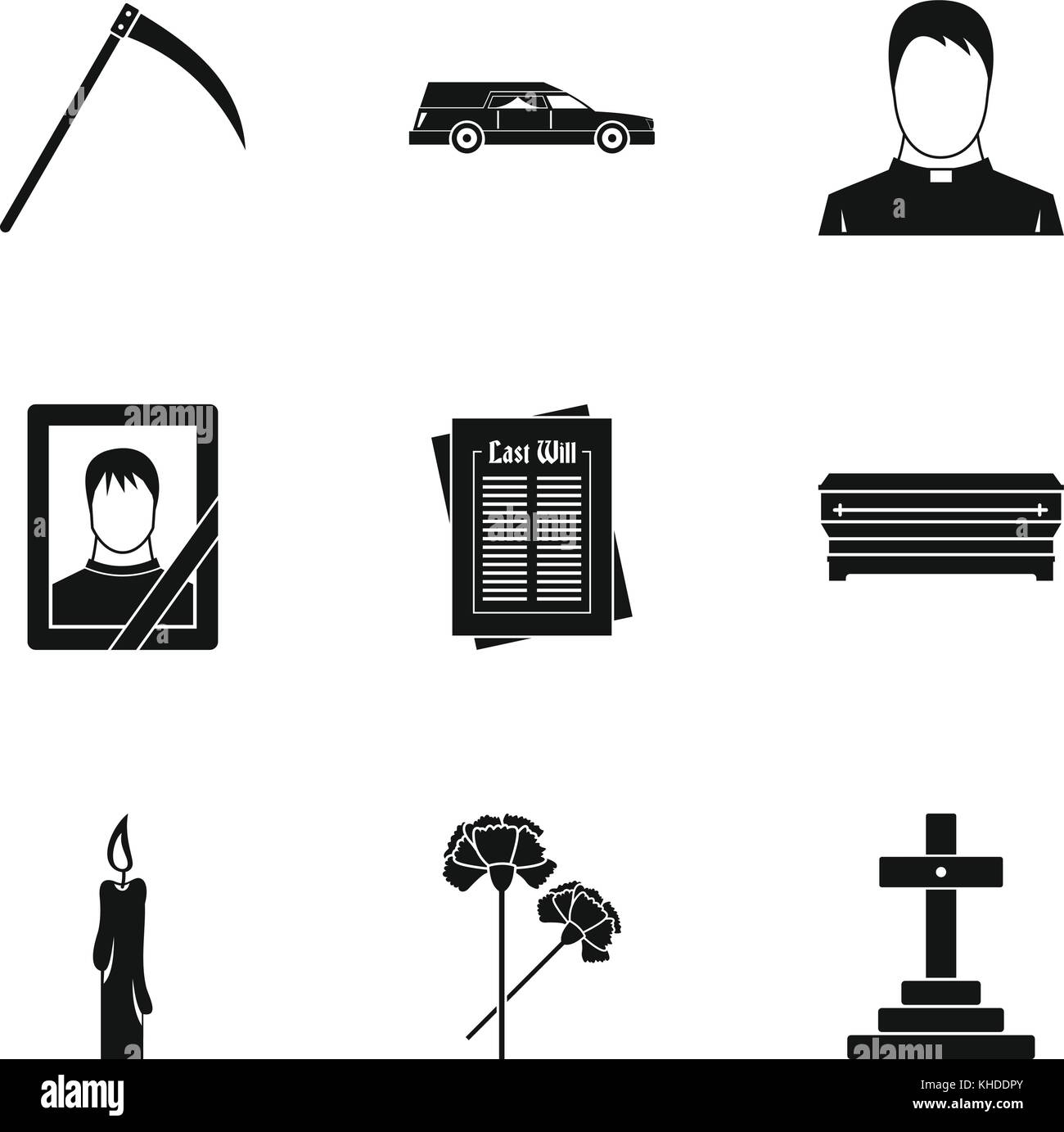Beerdigung Symbole gesetzt, einfachen Stil Stock-Vektorgrafik - Alamy