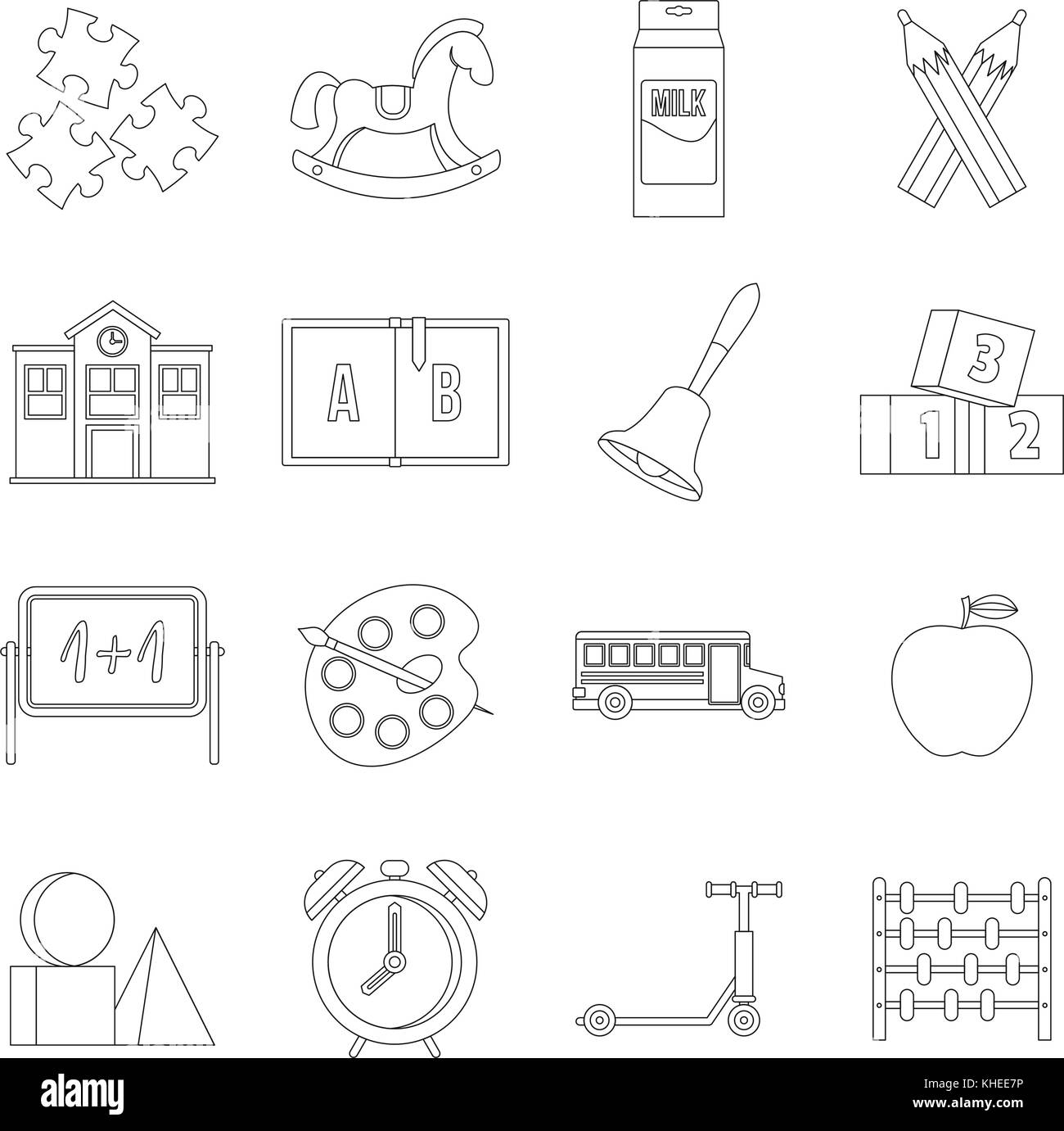 Kindergarten Symbol Symbole gesetzt, outline Style Stock-Vektorgrafik ...
