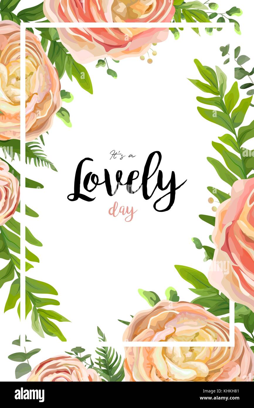 Vektor Blumen Aquarell Stil card Design: pink peach Rose ranunculus ...