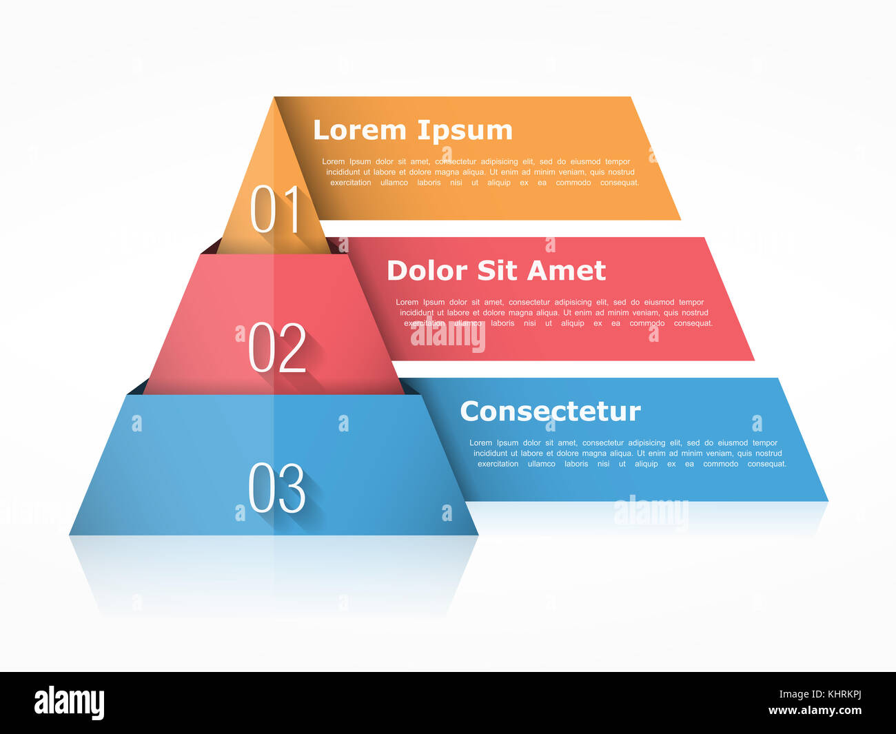 Pyramide Chart mit drei Elemente mit Zahlen und Text, Pyramide ...