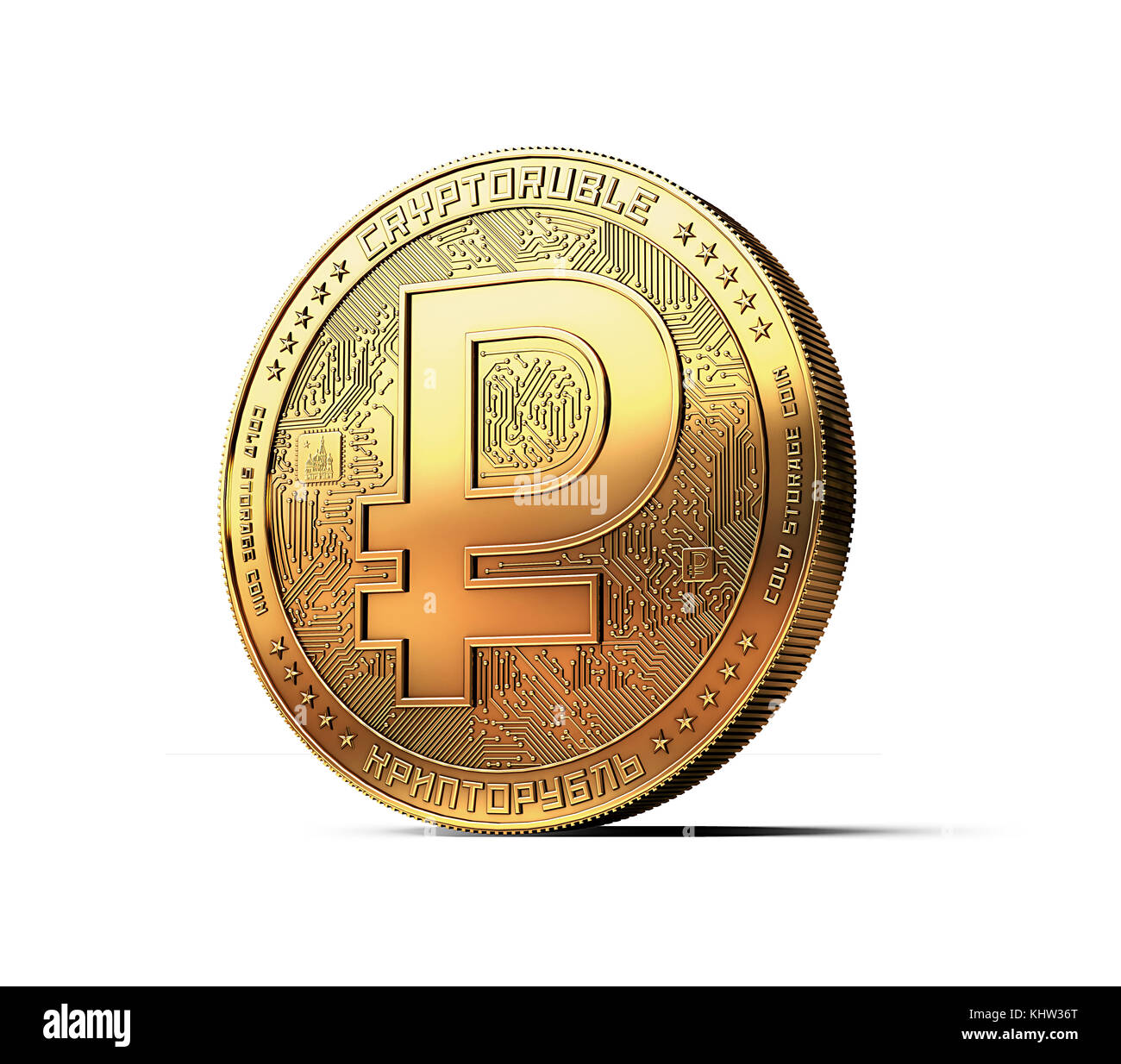 Golden crypto Rubel einzelne Münze auf weißem Hintergrund. Konzept ... Golden crypto Rubel einzelne Münze auf weißem Hintergrund. Konzept ...