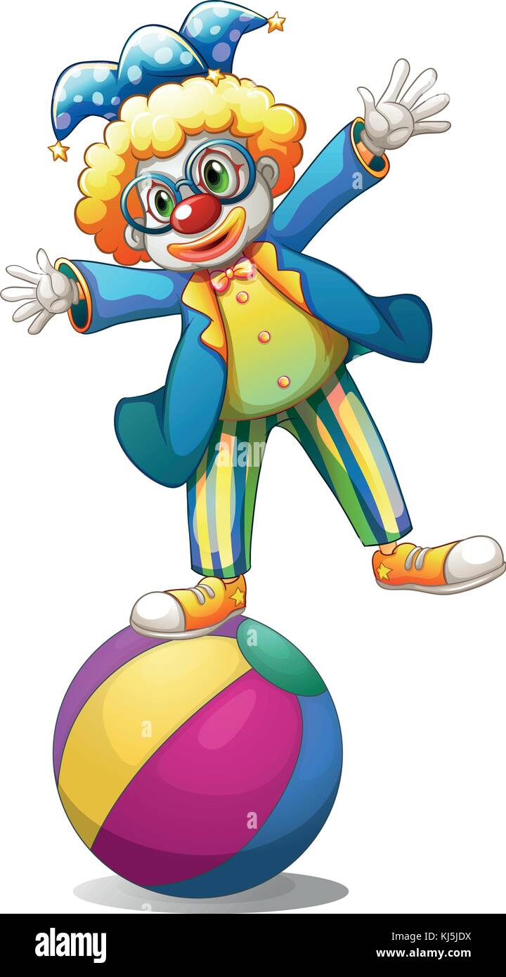 Abbildung: ein verspielter Rüde clown an der Spitze einer Kugel auf ...