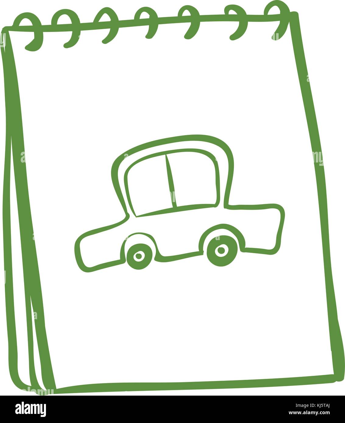 Abbildung: Eine grüne Notebook mit einem Auto auf dem Deckblatt auf ...