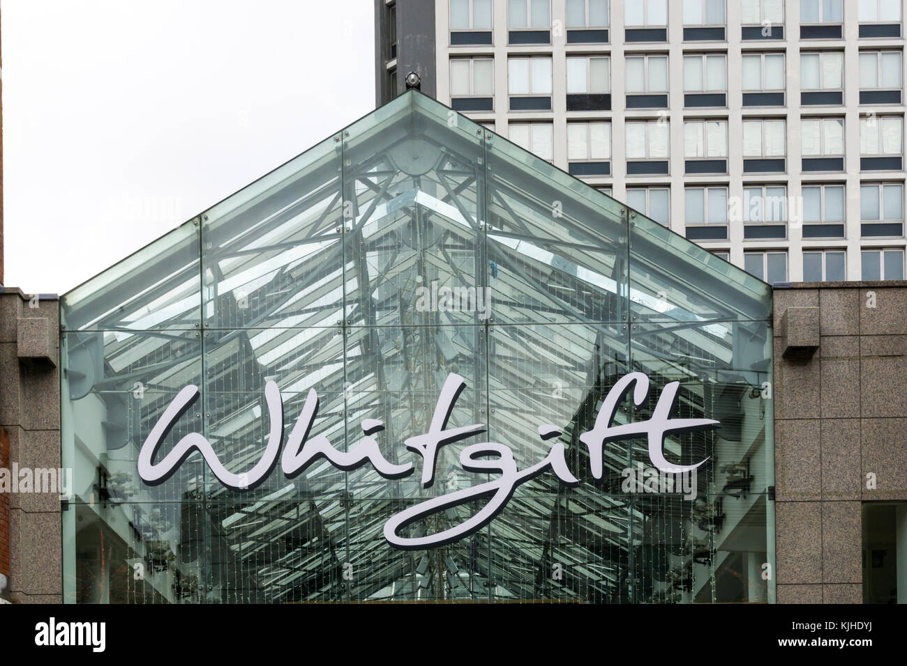 Logo über dem Eingang des whitgift Centre in Croydon. Erstmals in den ...