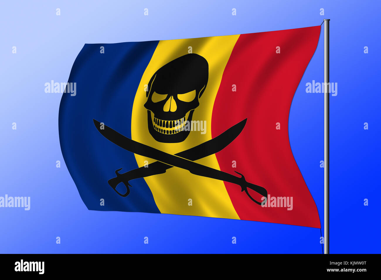 Winkende rumänische Flagge kombiniert mit der Schwarze Pirat Bild von ...