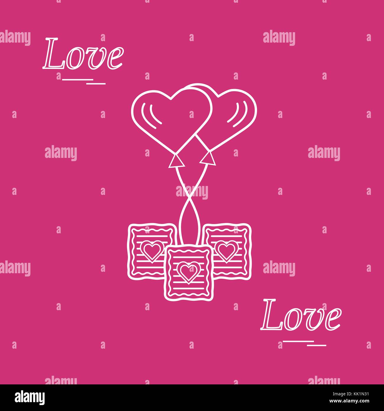 Cute Vector Abbildung: Liebe Symbole: Herz Luftballon Symbol und drei ...
