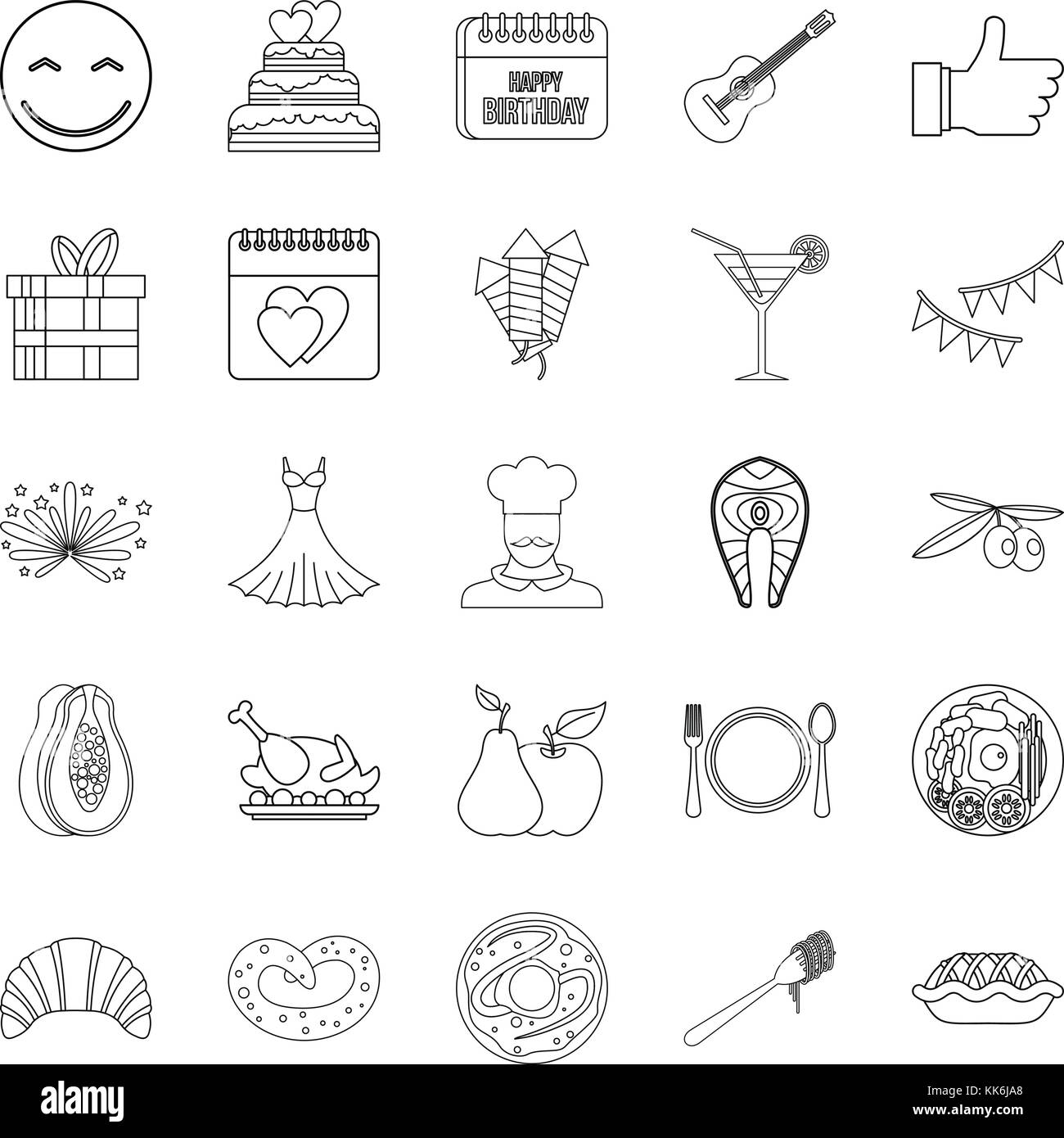 Freude Symbole gesetzt, outline Style Stock-Vektorgrafik - Alamy