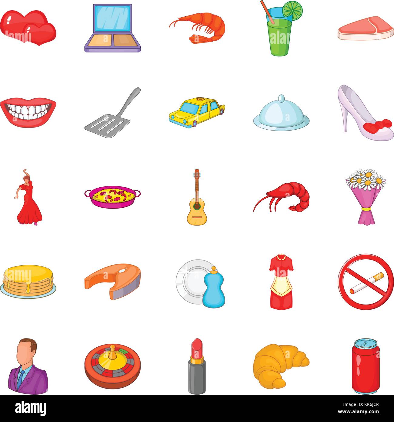 Dinner Party Symbole, Cartoon Stil Stock-Vektorgrafik - Alamy