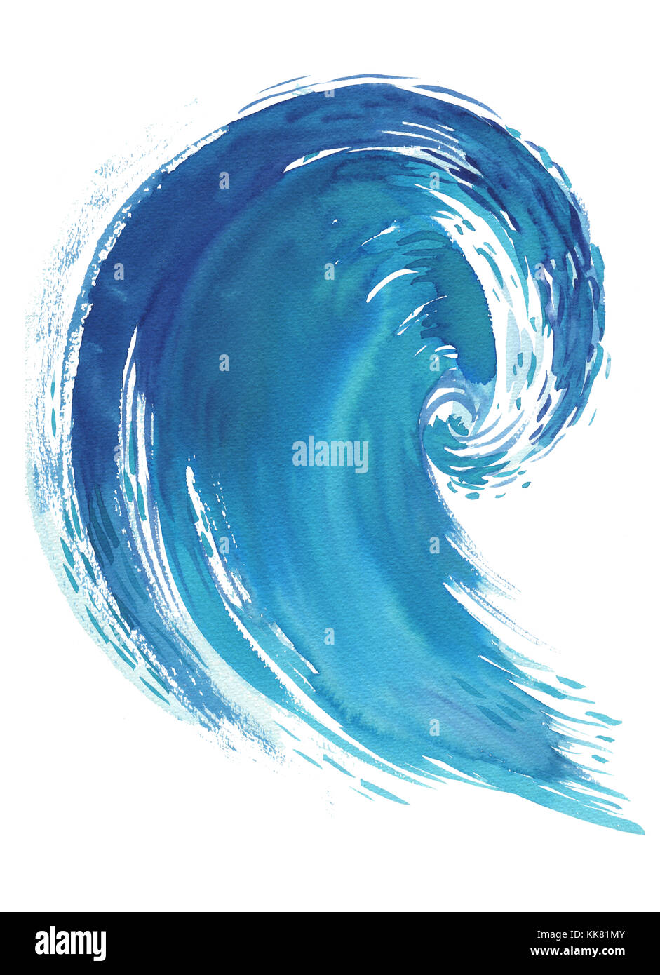 Sea Wave. Abstrakte aquarell Hand gezeichnete Illustration, auf weißem ...
