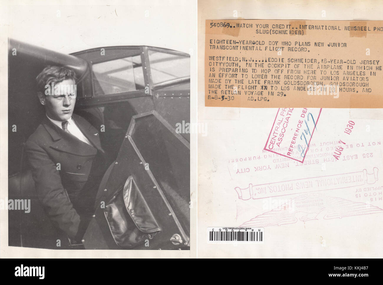 Dieses Bild zeigt Eddie August Schneider am 5. August 1930 in Westfield ... Dieses Bild zeigt Eddie August Schneider am 5. August 1930 in Westfield ...
