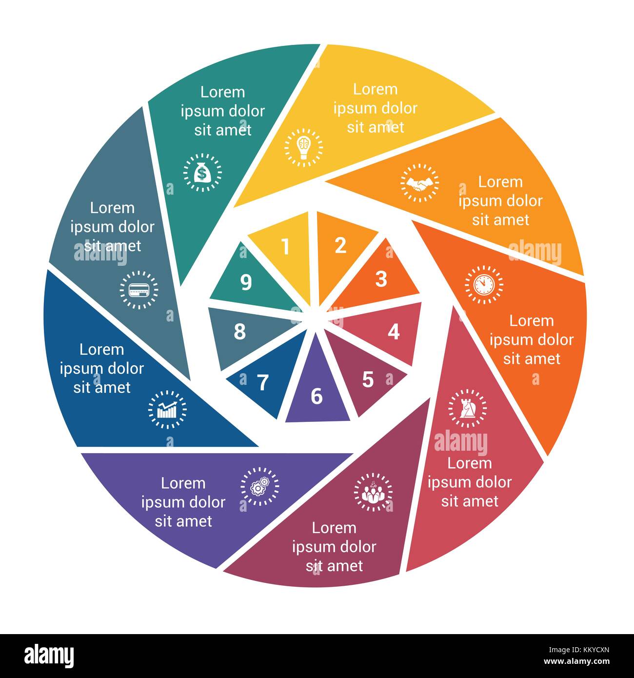 Infografik business Kreisdiagramm für 9 Optionen Schritt für Schritt ... Infografik business Kreisdiagramm für 9 Optionen Schritt für Schritt ...