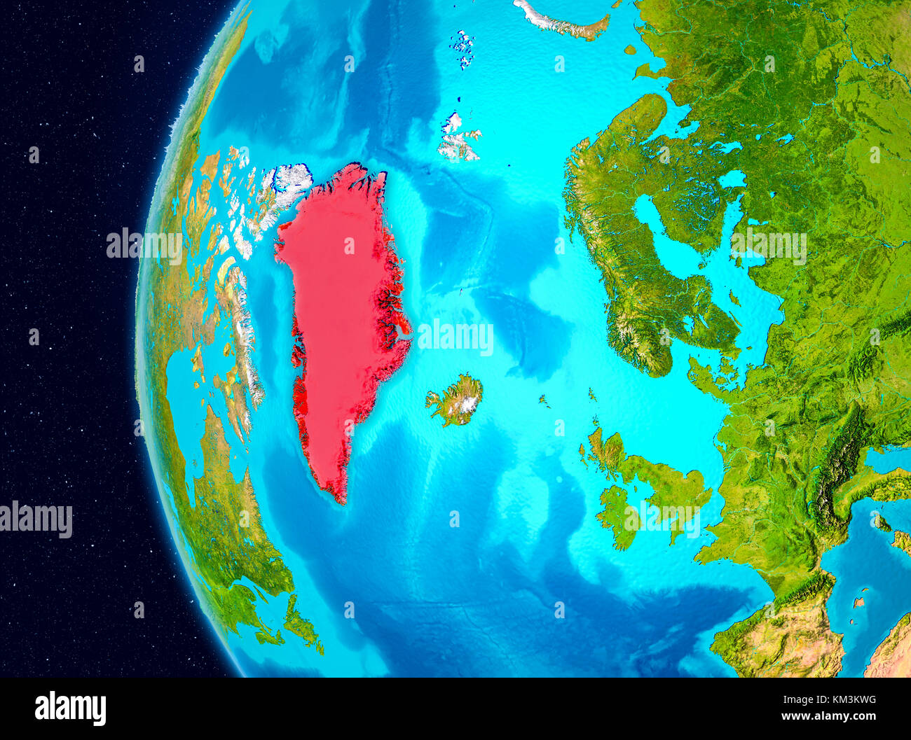 Abbildung von Grönland aus der Erdumlaufbahn auf dem Planeten Erde. 3D ...